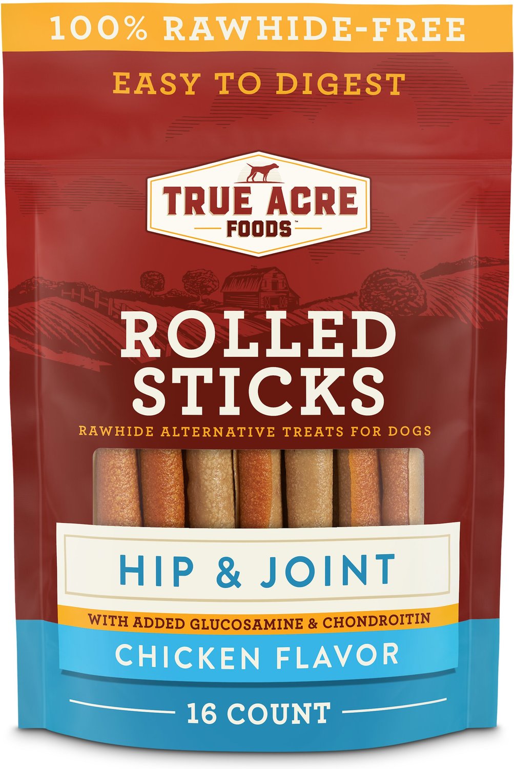 TRUE ACRE FOODS Rawhide-Free Rolled Sticks, Hip & Joint Chicken Flavor ...