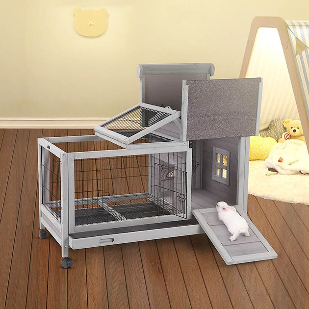 AIVITUVIN 28.3-in Indoor & Outdoor Wheeled Rabbit Hutch - Chewy.com
