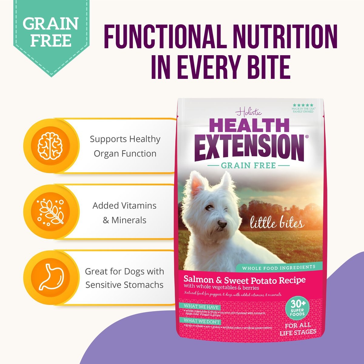 HEALTH EXTENSION Little Bites Grain-Free Salmon Recipe Dry Dog Food, 3. ...