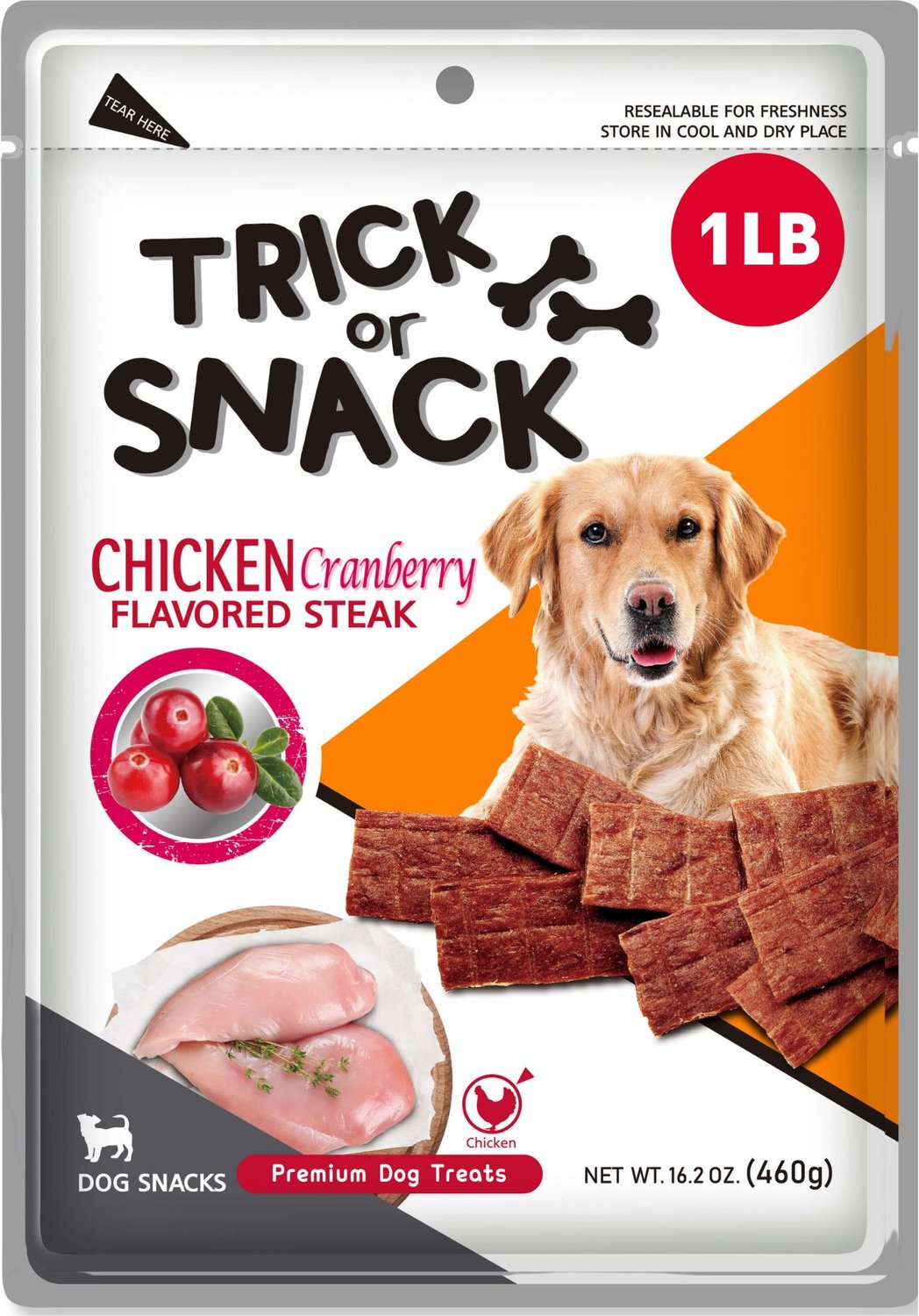 TRICK OR SNACK Chicken & Cranberry Flavored Steak Dog Treats, 1-lb bag ...
