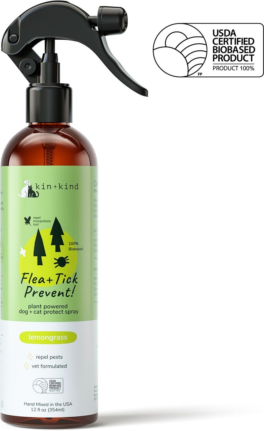 KIN+KIND Flea + Tick Prevent Lemongrass Dog & Cat Spray, 12-oz bottle ...