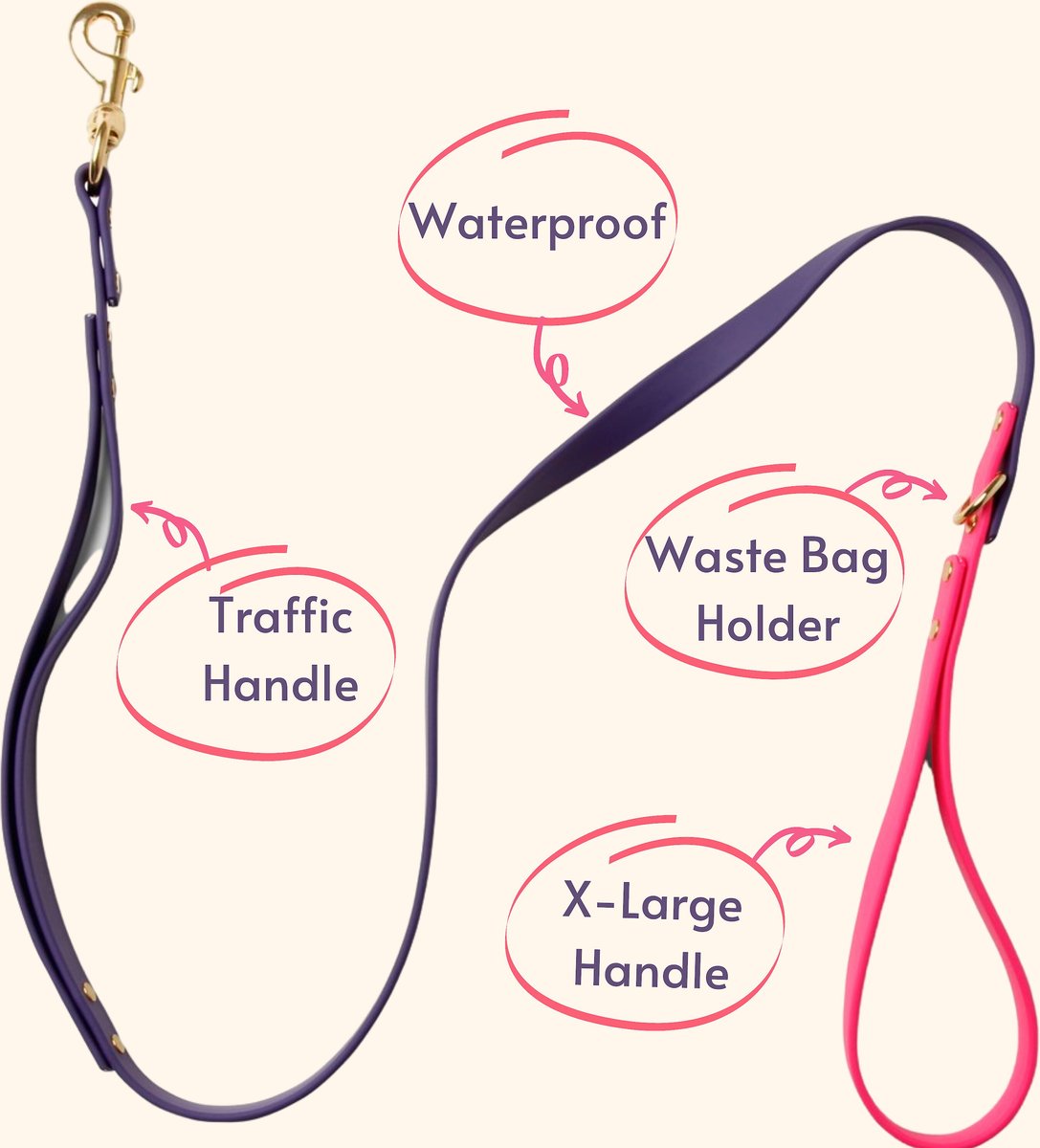 PAWFUREVER Waterproof Dog Leash, Purple & Pink, 5.75-ft - Chewy.com