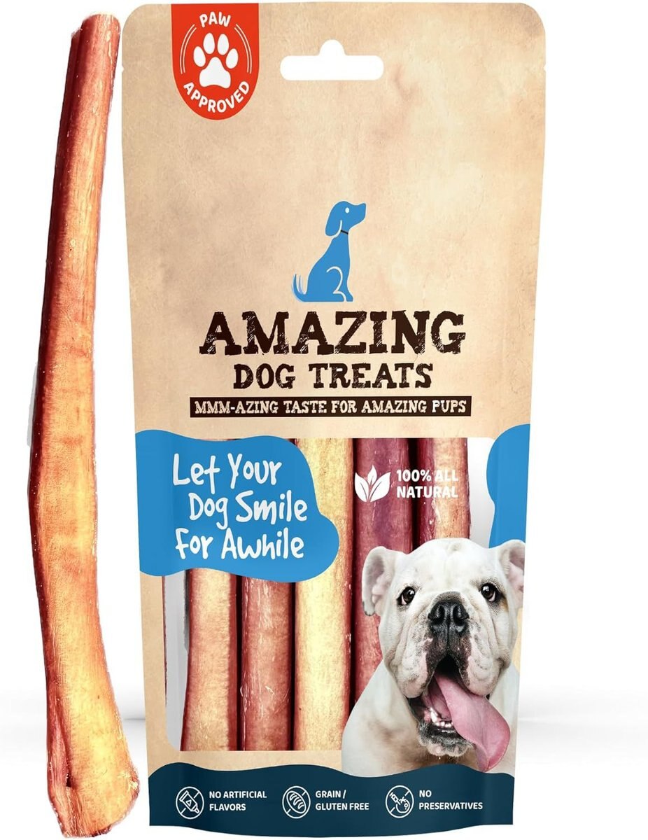 AMAZING DOG TREATS 12-inch Extra Thick Bully Stick Dog Treats, 5 count ...