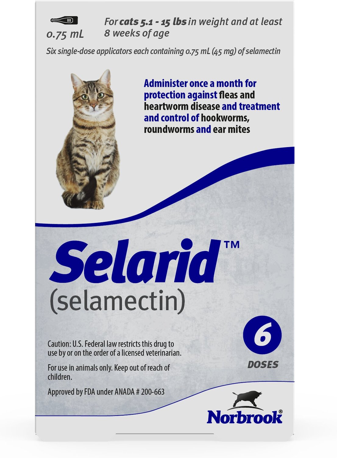 SELARID Topical Solution for Cats, 5.1-15 lbs, (Blue Box), 6 Doses (6 ...