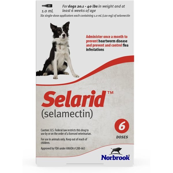 SELARID Topical Solution for Dogs, 20.1-40 lbs, (Red Box), 6 Doses (6 ...
