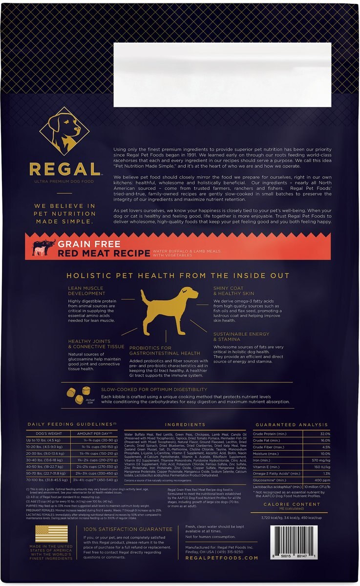 REGAL PET FOODS Red Meat Recipe Grain-Free Buffalo & Lamb Meals Dry Dog ...