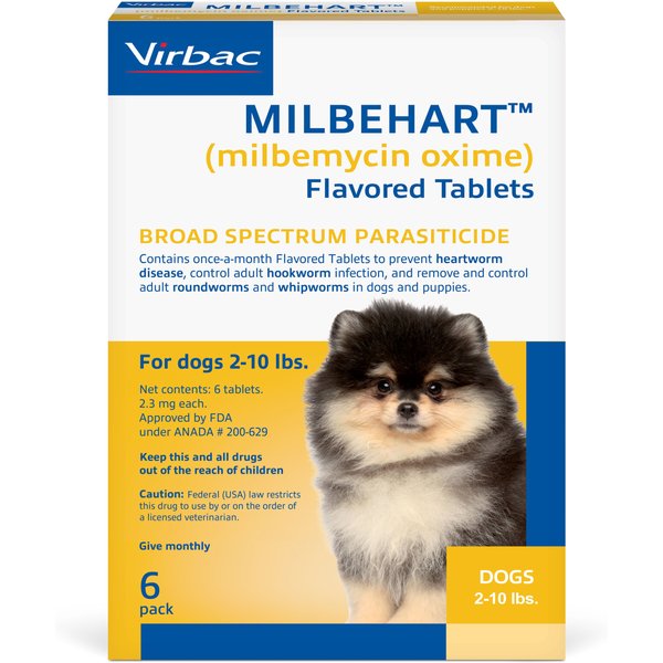 MILBEHART Flavored Tablets for Dogs, 2-10 lbs, 6 Flavored Tablets (6-mos. supply) - Chewy.com