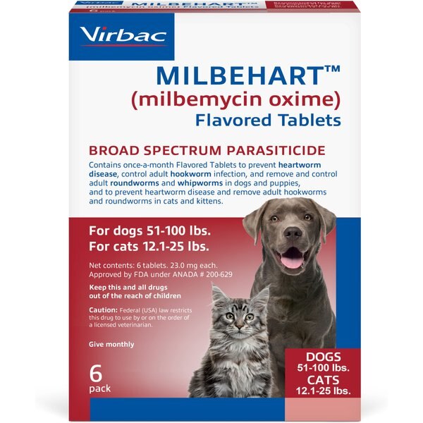 MILBEHART Flavored Tablets for Dogs, 51-100 lbs, & Cats, 12-25 lbs ...