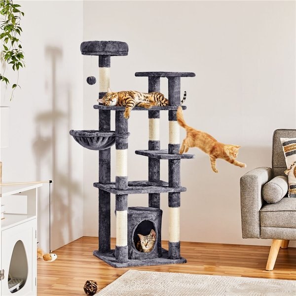 YAHEETECH 51-in Plush Multi-Cat Kitten Tree & Condo, Dark Gray - Chewy.com
