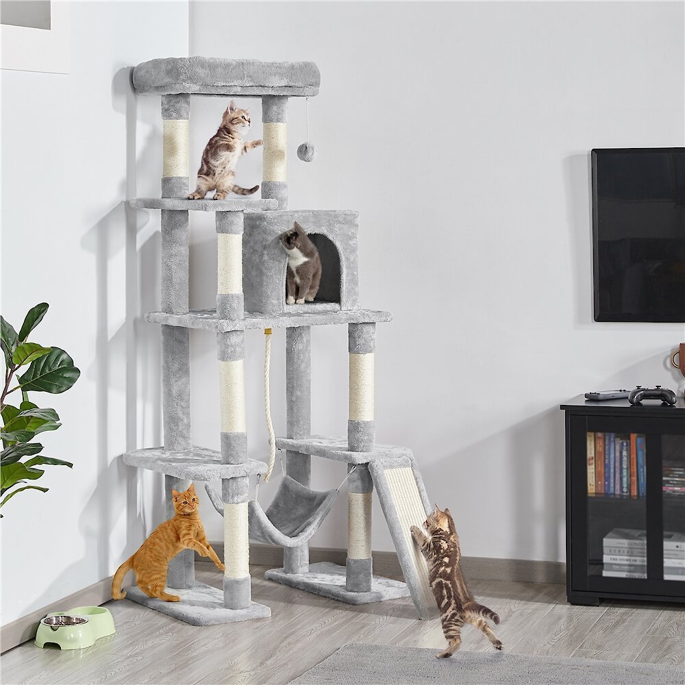 YAHEETECH Multi-Level 63-in Plush Cat Tree, Light Gray - Chewy.com