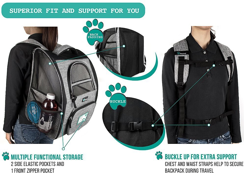 PETAMI Deluxe Backpack Dog & Cat Carrier, Heather Gray - Chewy.com