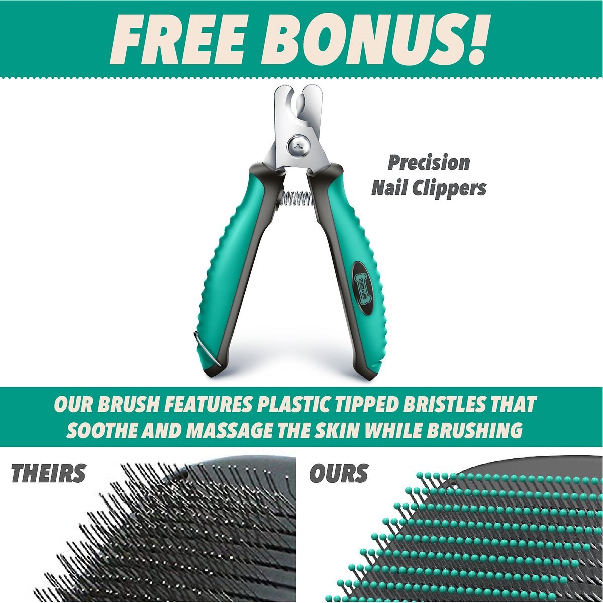 RUFF 'N RUFFUS Self-Cleaning Pet Slicker Brush & Nail Clippers, Aqua ...