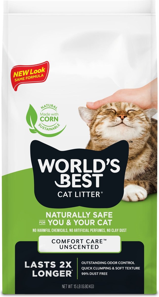 WORLD'S BEST Comfort Care Unscented Clumping Corn Litter, 15-lb bag ...