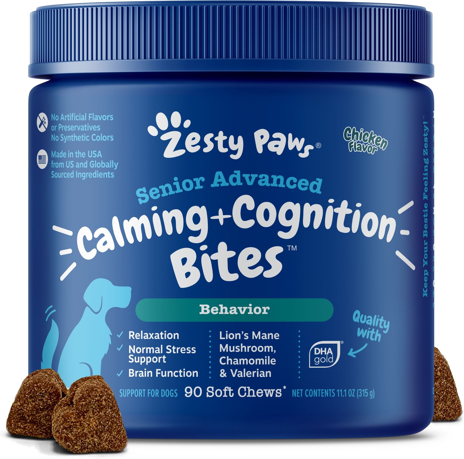 Zesty Paws Senior Advanced Calming + Cognition Bites Chicken Flavor ...