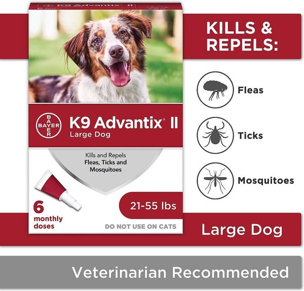 K9 ADVANTIX II Flea & Tick Spot Treatment for Dogs, 21-55 lbs, 12 Doses ...