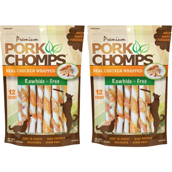 PREMIUM PORK CHOMPS Real Chicken Wrapped Twists Dog Treats, Mini, 24 ...