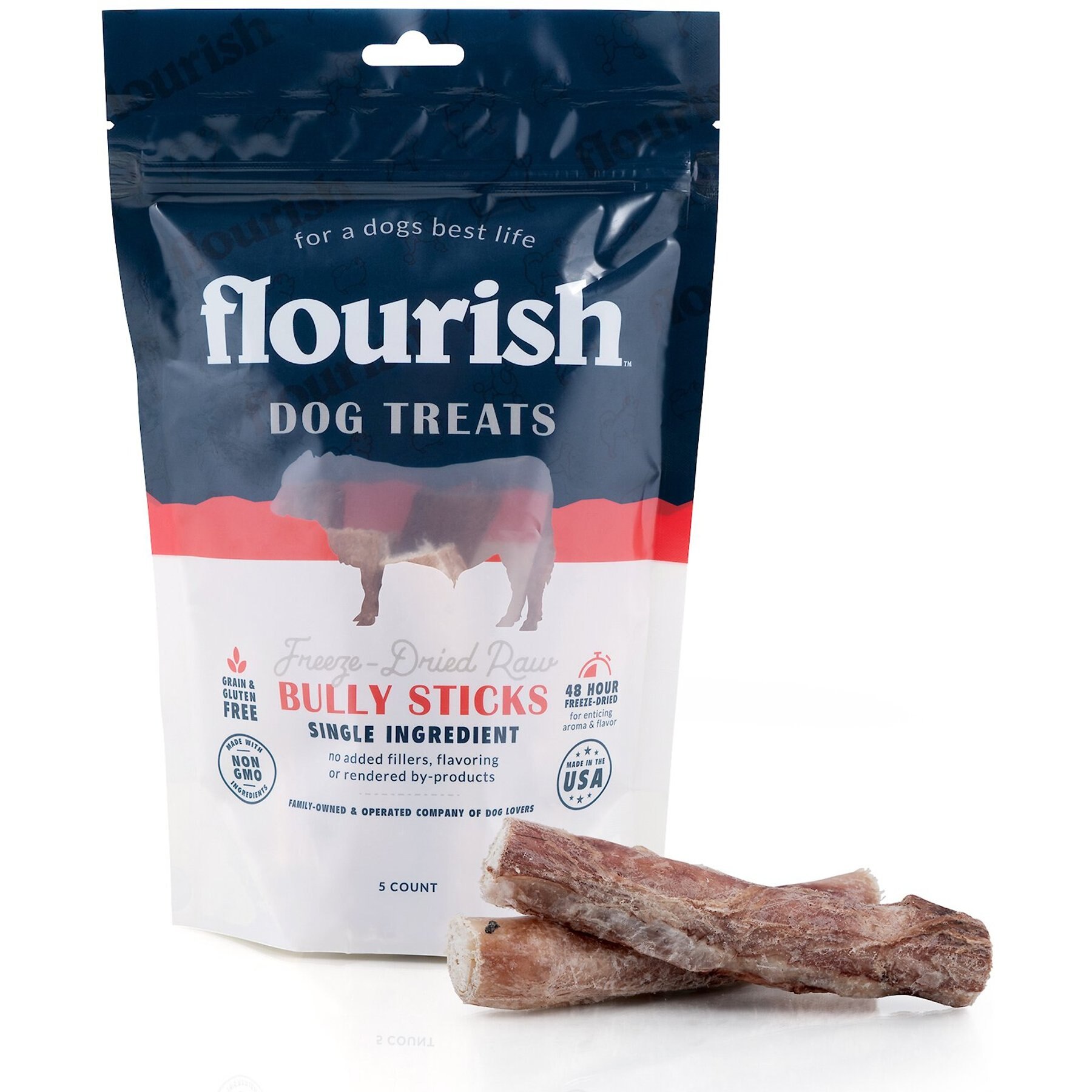 FLOURISH Bully Sticks Freeze-Dried Dog Treats, 5 count - Chewy.com