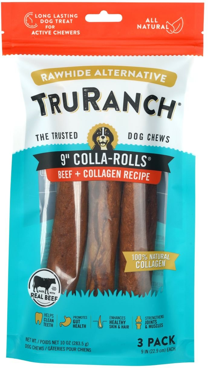 TRURANCH Beef Collagen Roll Hard Chew Dog Treats, 9-in, 3 count - Chewy.com