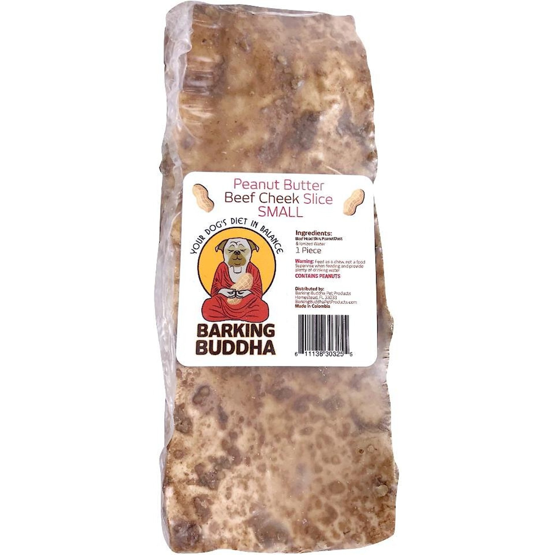 BARKING BUDDHA Peanut Butter Beef Cheek Slice Dog Treats, 5-6-in ...