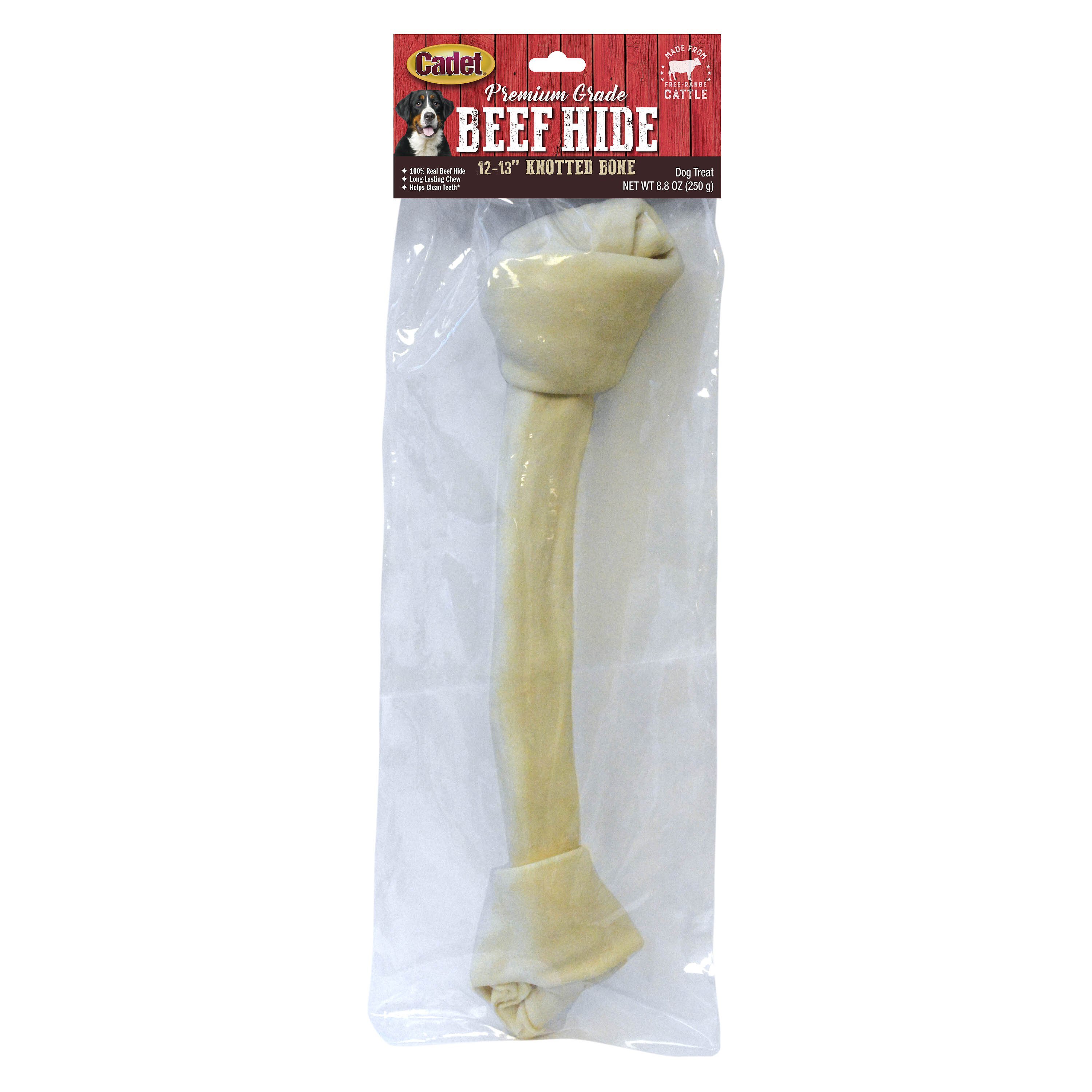 Questions and Answers about CADET Beef Hide Knotted Chew Dog Treat, 1 count