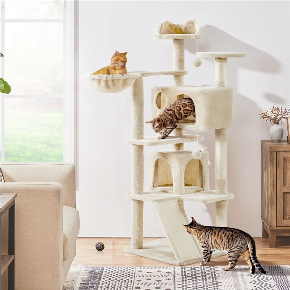 YAHEETECH 57-in Plush Cat Tree & Condo, Beige - Chewy.com