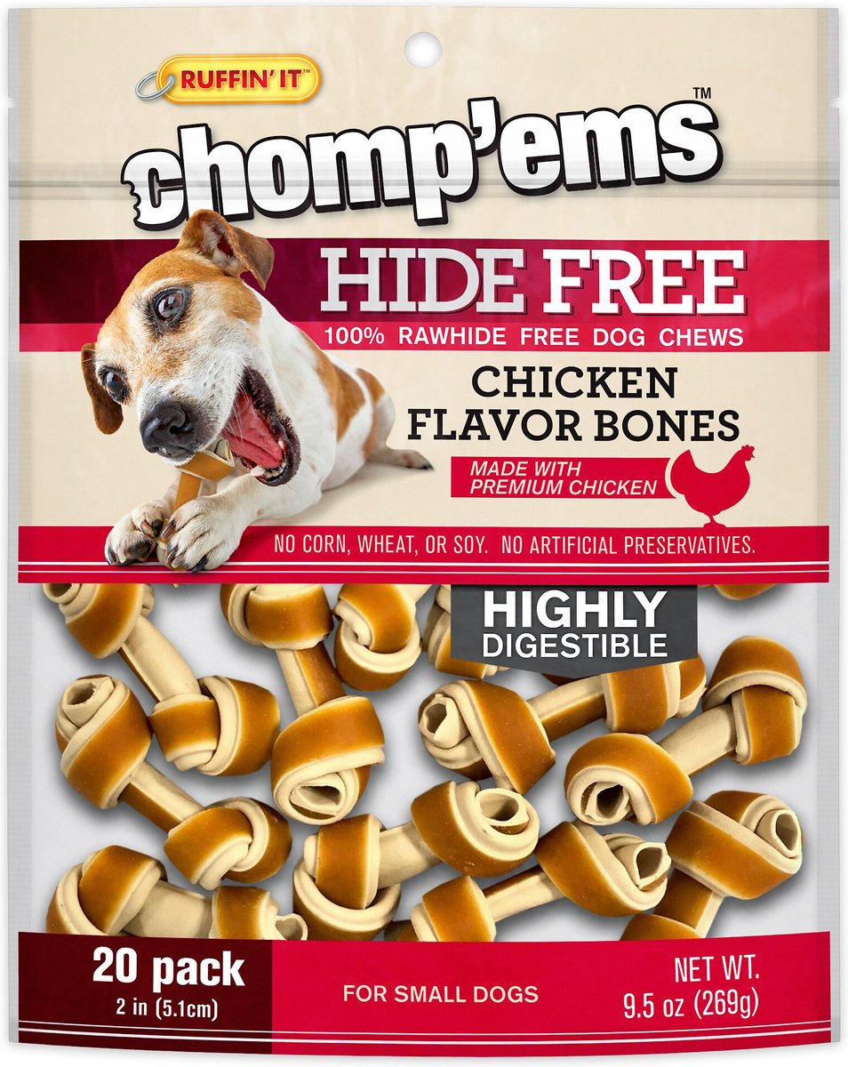 CHOMP'EMS Hide-Free Knot Bones Two-Tone Chicken Dog Treats, 20 count ...