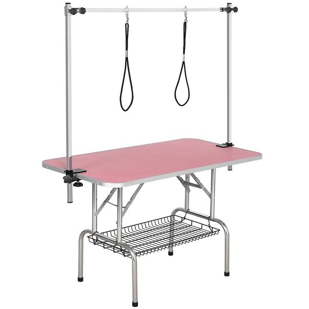 YAHEETECH Foldable Retractable Bath Dog & Cat Grooming Table, Pink ...