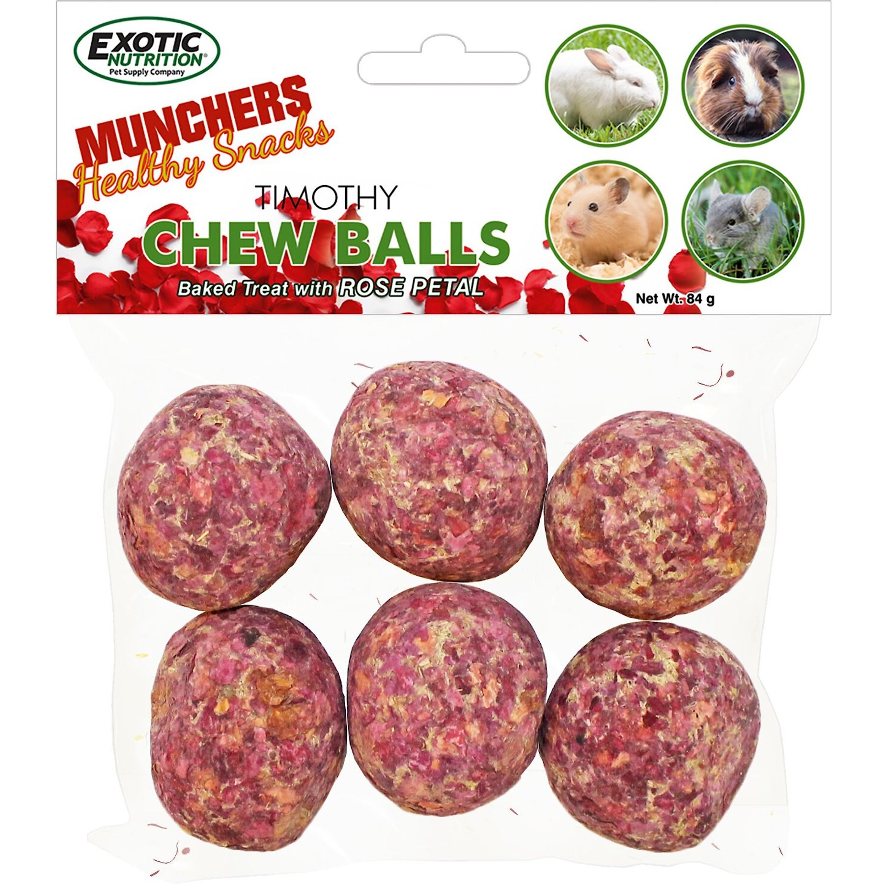 EXOTIC NUTRITION Munchers Rose Petals & Timothy Chew Balls Small Animal ...