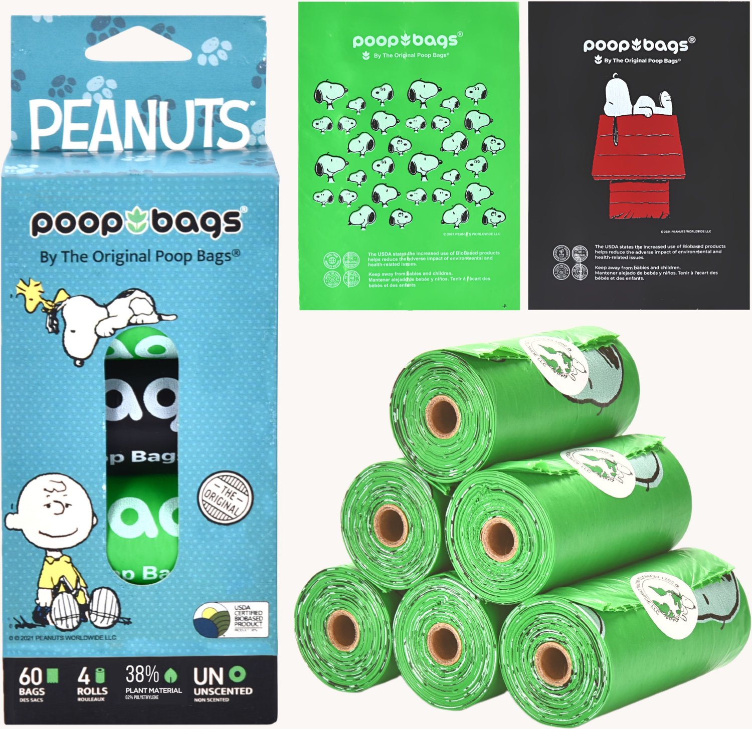 THE ORIGINAL POOP BAGS Peanuts USDA Biobased Dog Poop Bags, 60 count ...