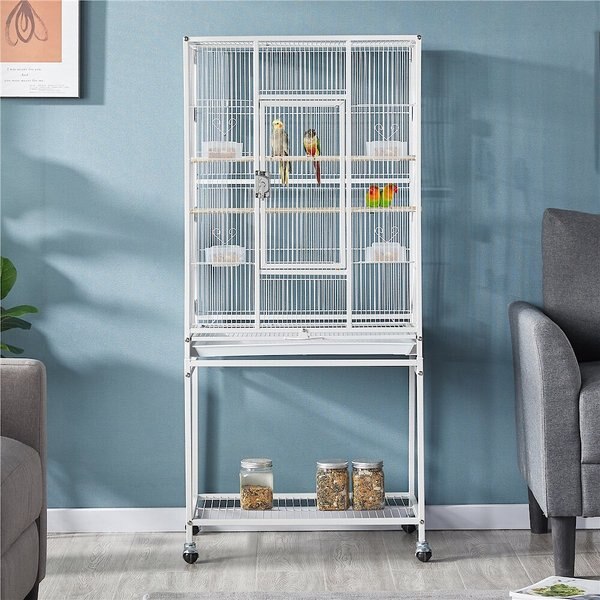 YAHEETECH 54 in Rolling Metal Large Parrot Cage Mobile Bird Cage with Detachable Stand White Chewy
