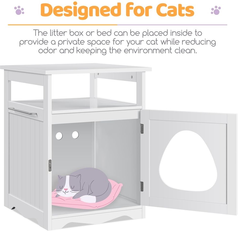 YAHEETECH End Table Cat Litter Box Enclosure with Wooden Structure Open ...