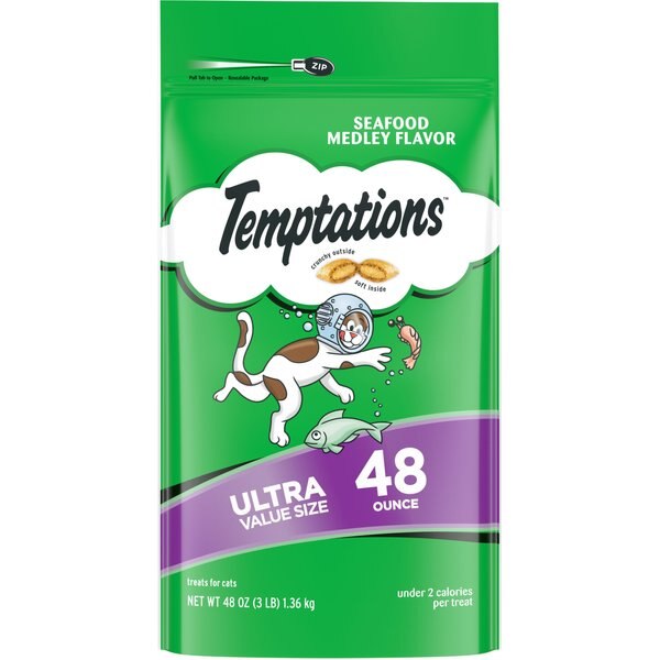 TEMPTATIONS Classic Seafood Medley Flavor Soft & Crunchy Cat Treats, 48 ...