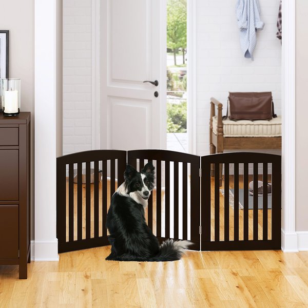 PAWLAND Freestanding Foldable Wooden Dog Gate, Espresso, 3 Panel ...