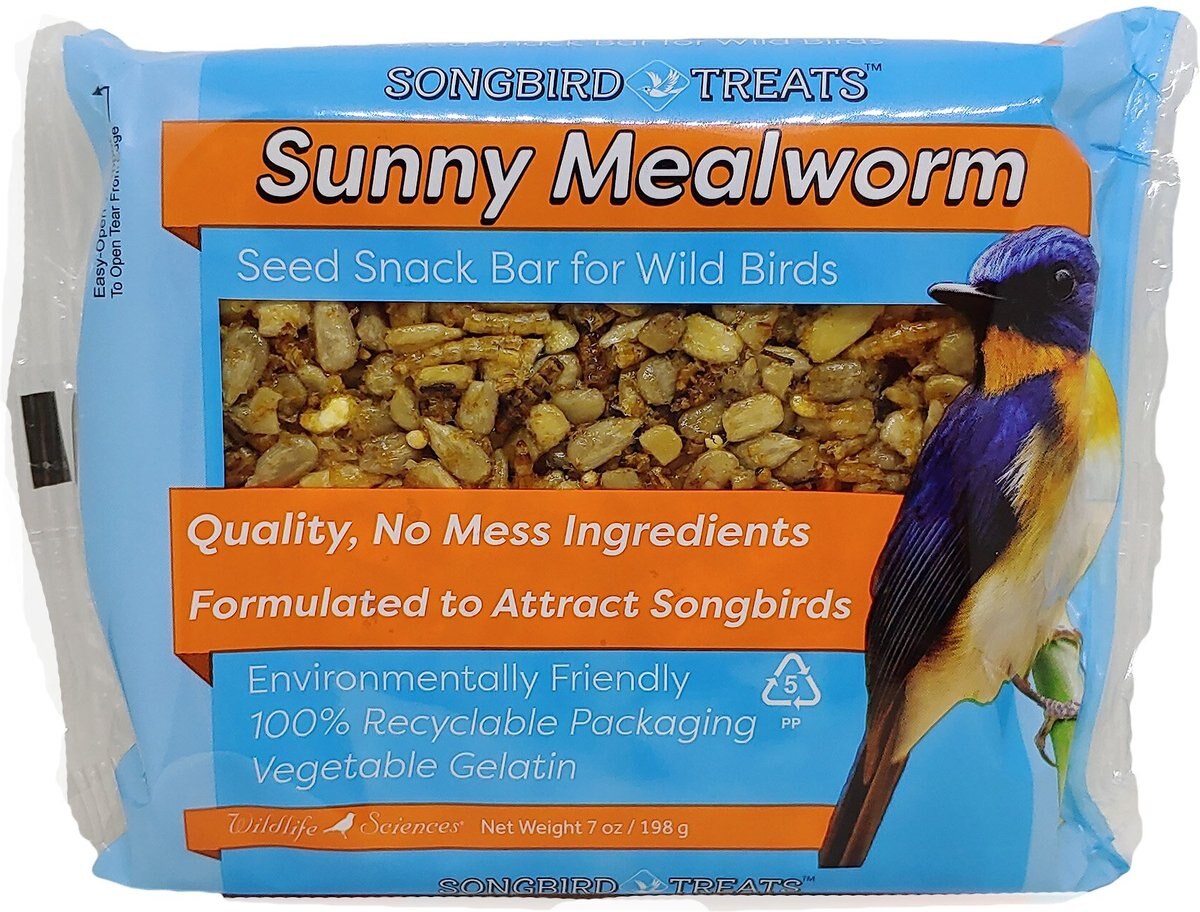 SONGBIRD TREATS Sunny Mealworm Large Seed Bar Bird Treats, 7-oz cake ...