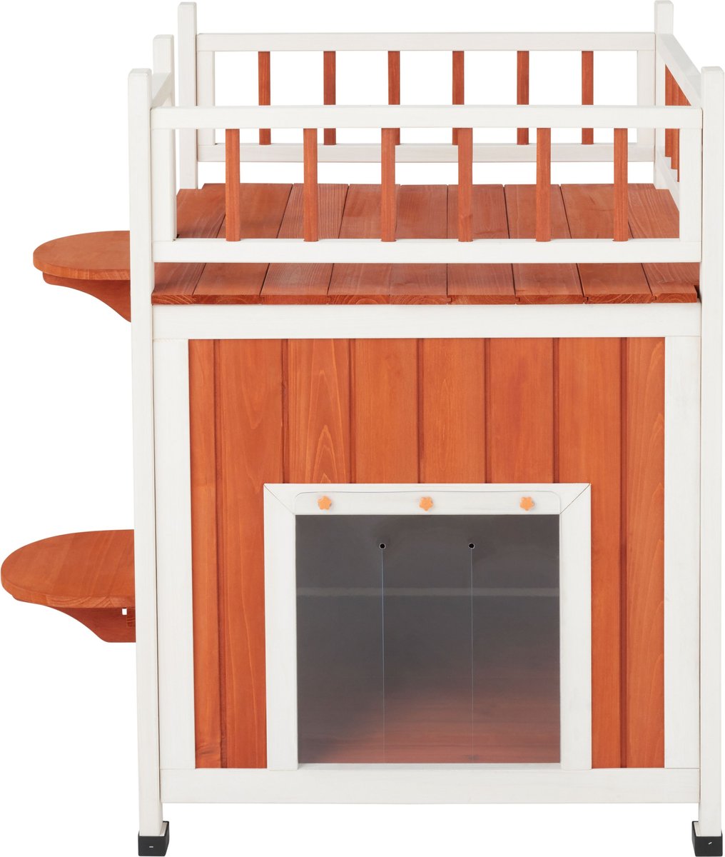 FRISCO Outdoor Wooden Cat House with Elevated Balcony Steps, Large ...
