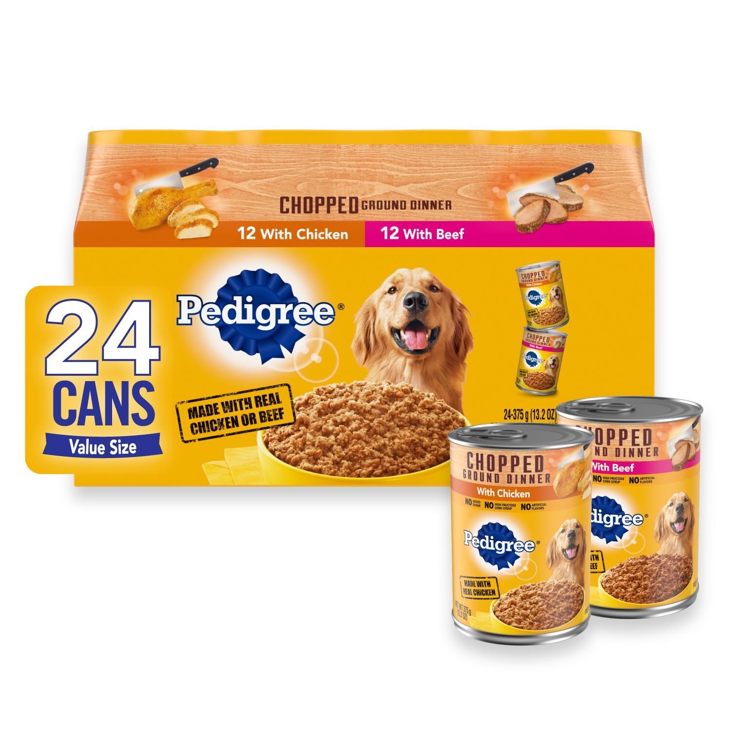 PEDIGREE Chopped Ground Dinner with Chicken & Beef Adult Canned Wet Dog Food Variety Pack ...
