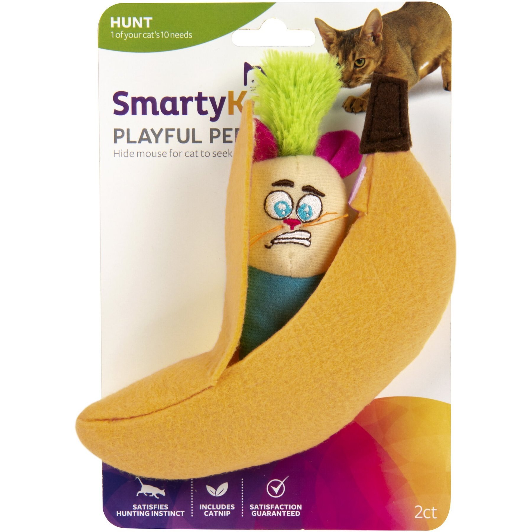 SMARTYKAT Playful Peeker Mouse & Banana Cat Toy, Yellow, Medium, 2 ...