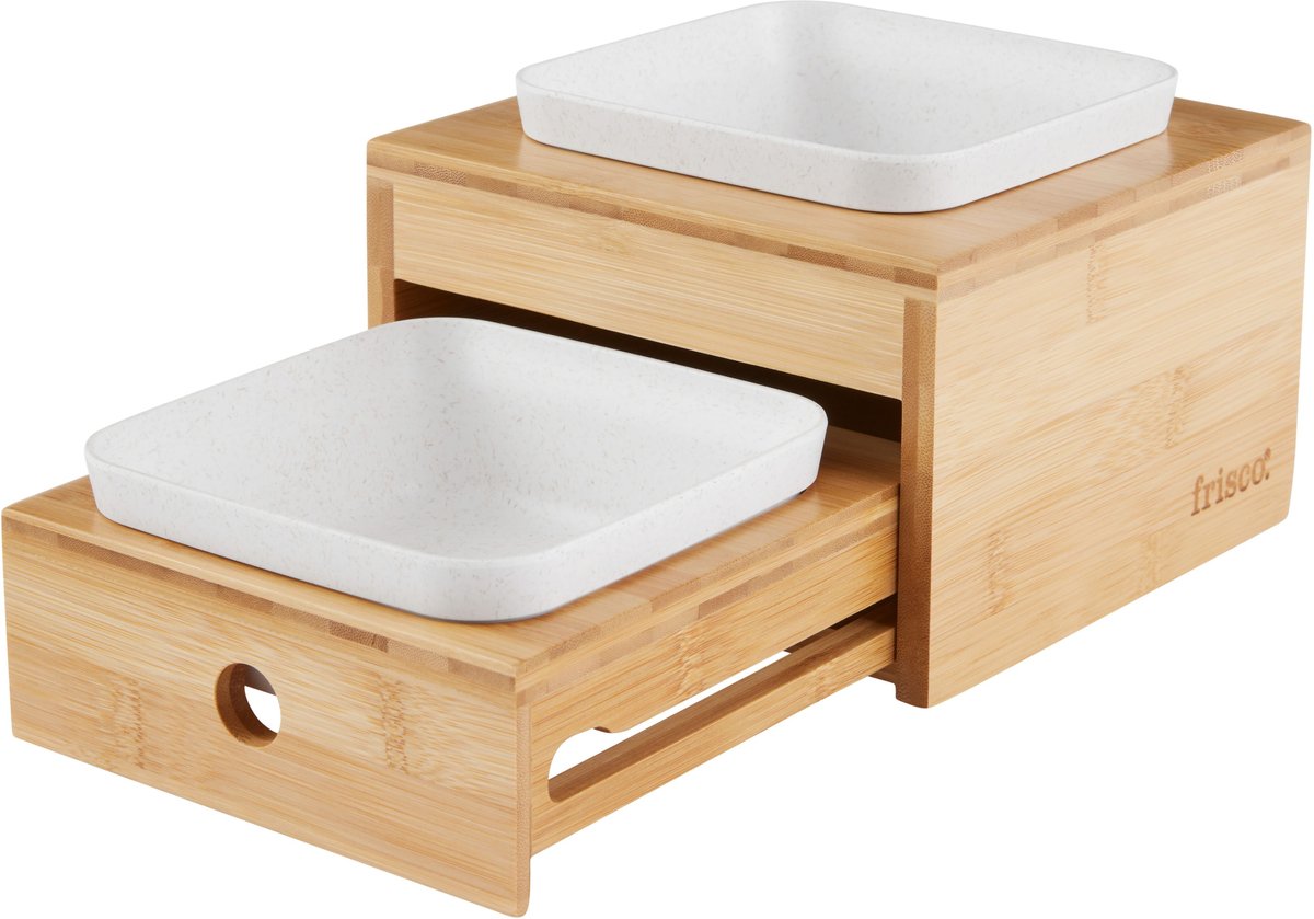 FRISCO Elevated Non-Skid Bamboo Melamine Bowl Double Diner with Bamboo ...
