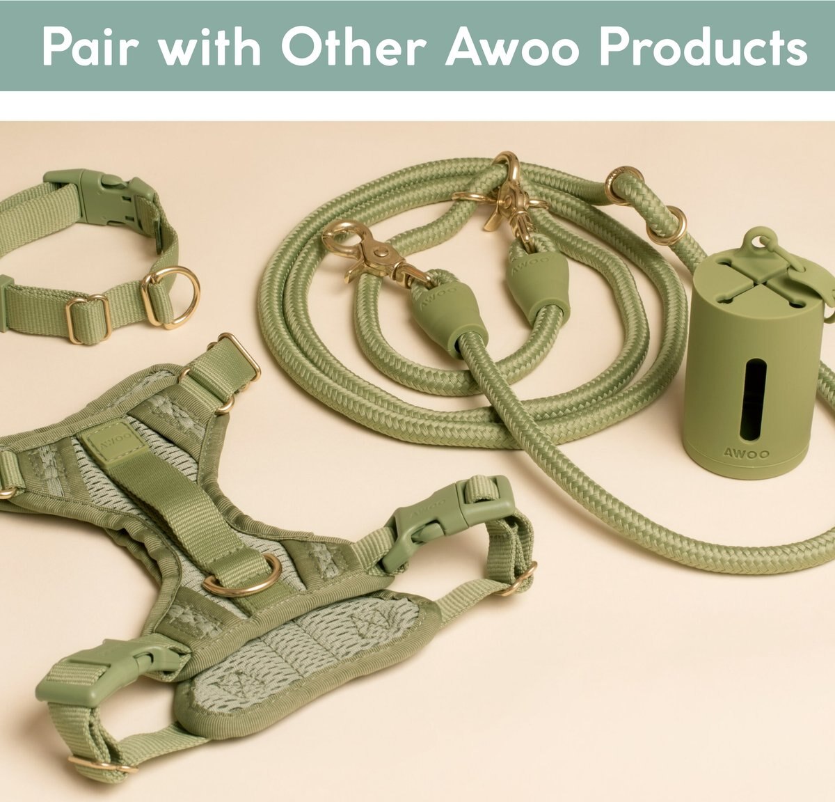 Out of Stock - AWOO Infinity Standard Dog Leash, 7-ft long, Olive ...