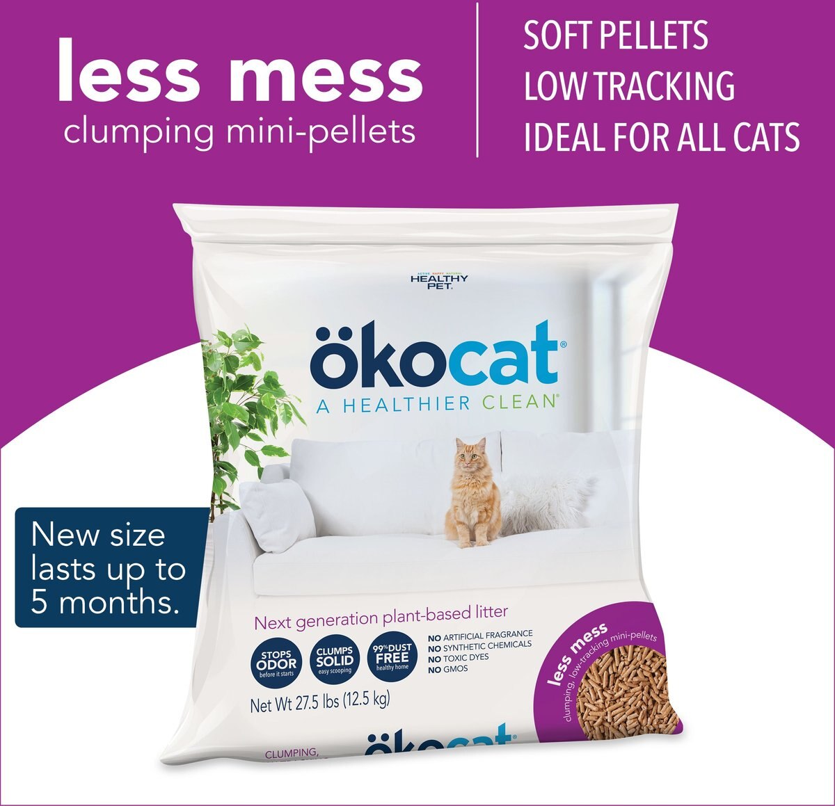 OKOCAT Mini Pellets Unscented Clumping Wood Cat Litter, 27.5-lb bag ...