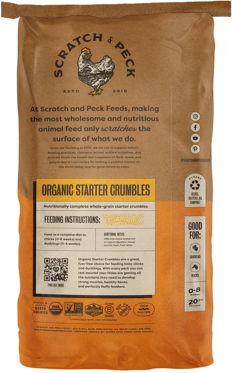 SCRATCH AND PECK FEEDS Organic Chicken & Duck Feed 20.5% Starter ...