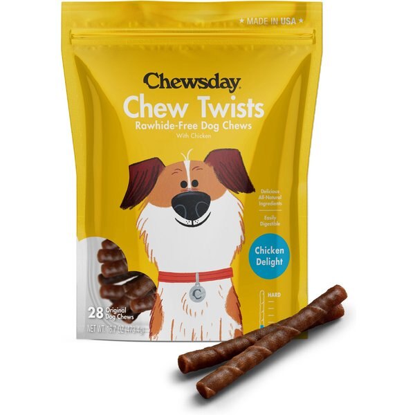CHEWSDAY Chicken Delight Chew Twists Rawhide-Free Dog Hard Chews, 28 ...