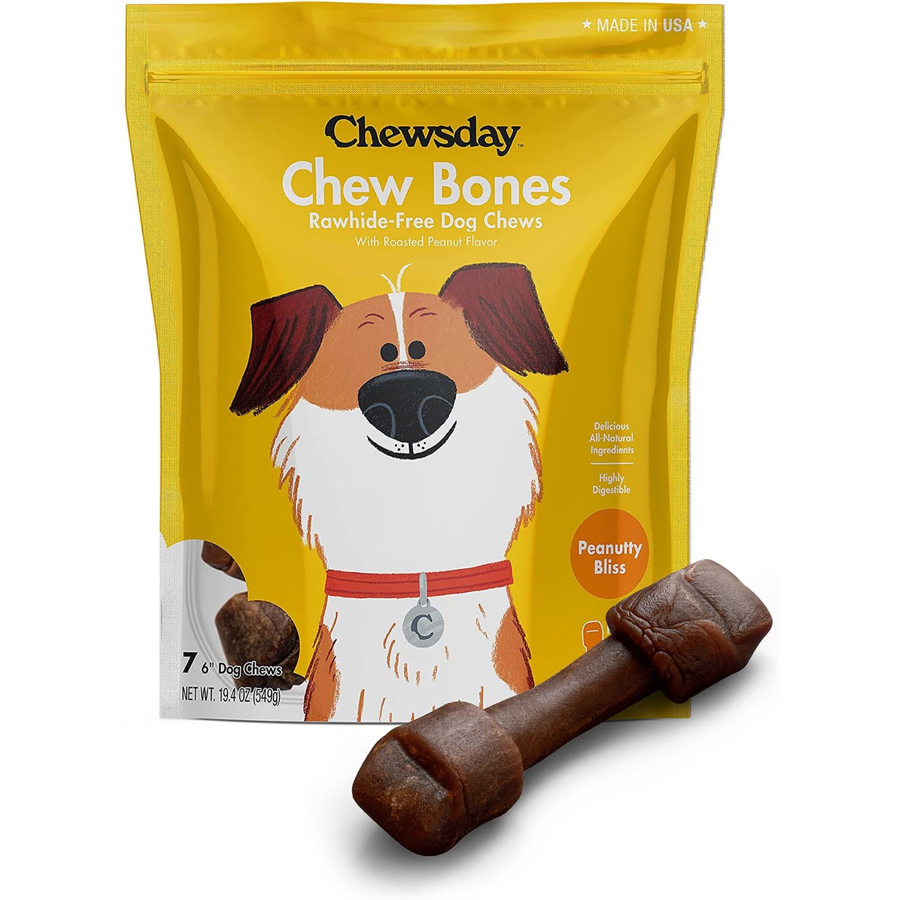CHEWSDAY Peanuty Bliss Chew Bones Rawhide-Free Dog Hard Chews, 7 count ...