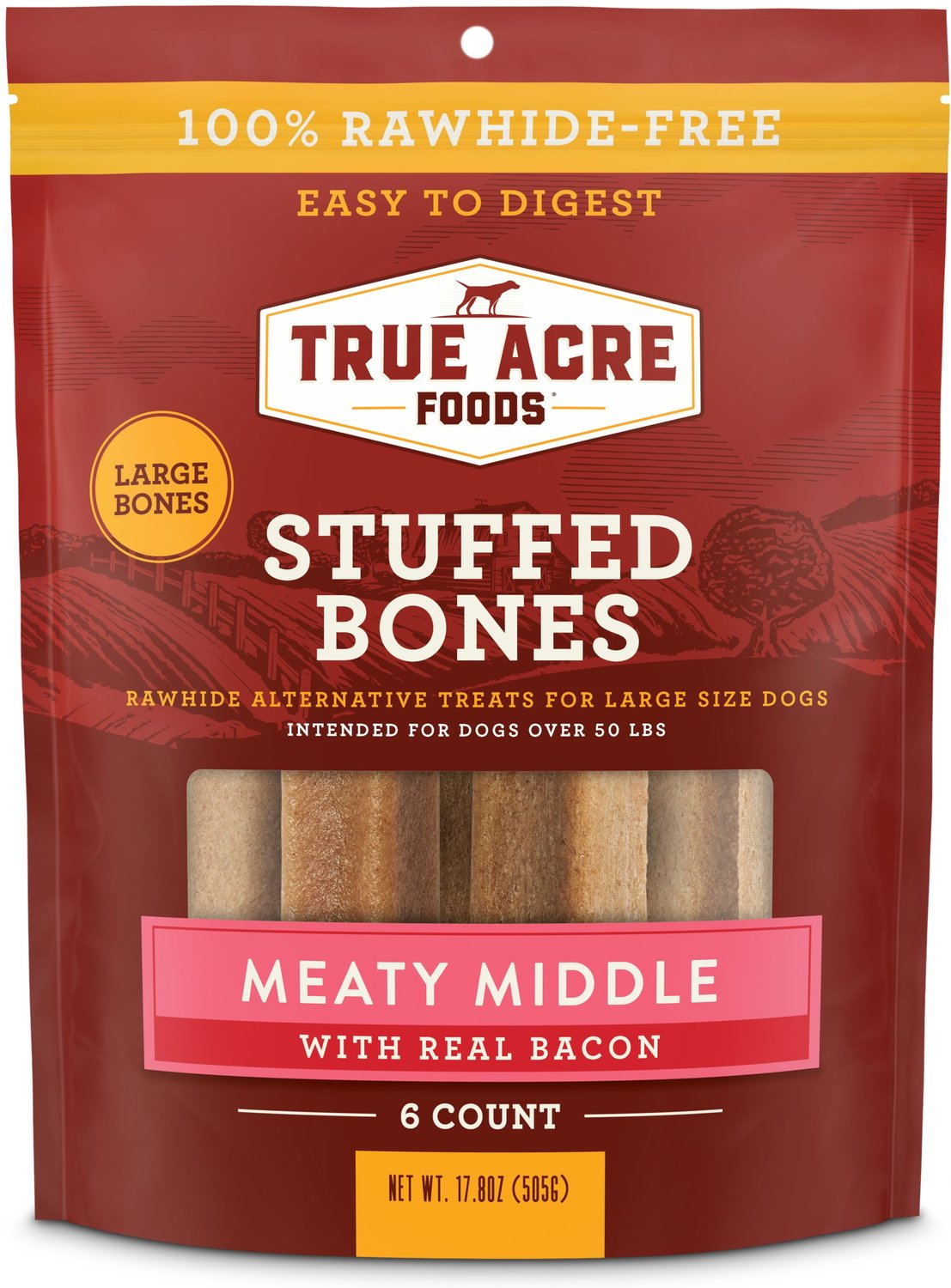 TRUE ACRE FOODS Large Stuffed Bone Treats Meaty Middle Made with real ...