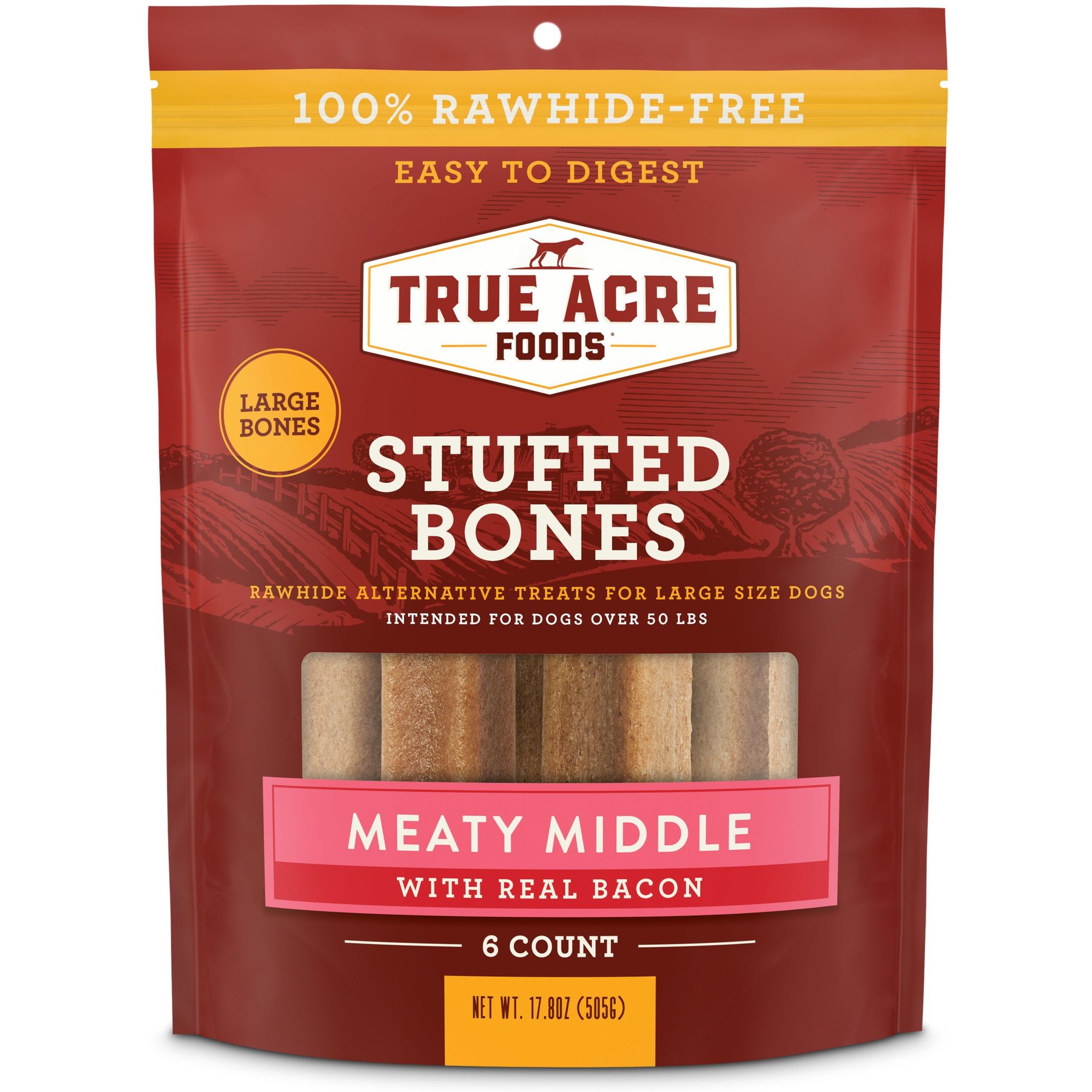 TRUE ACRE FOODS Large Stuffed Bone Treats Meaty Middle Made with real ...