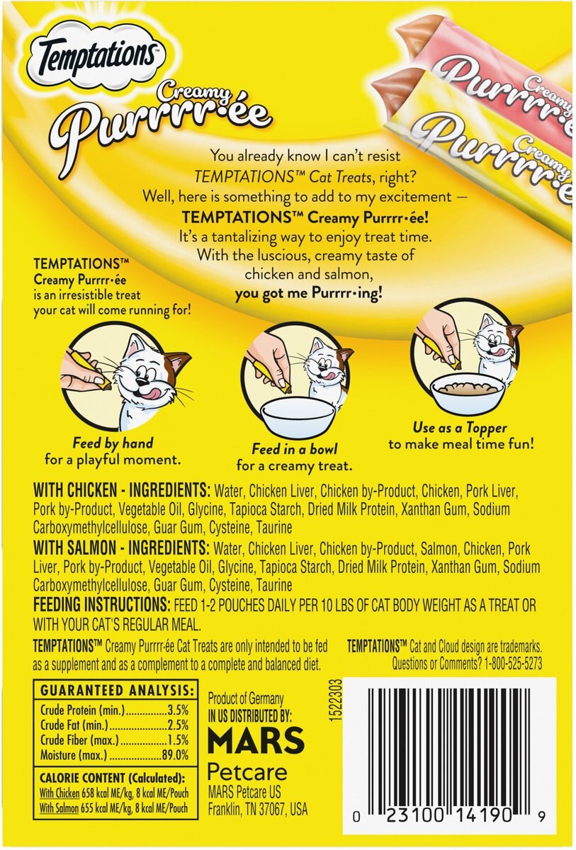 TEMPTATIONS Creamy Puree Salmon & Chicken Variety Pack Lickable Cat ...