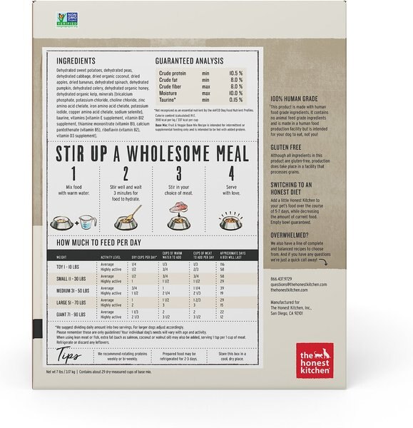 THE HONEST KITCHEN Fruit & Veggie Grain-Free Dehydrated Dog Base Mix, 7 ...