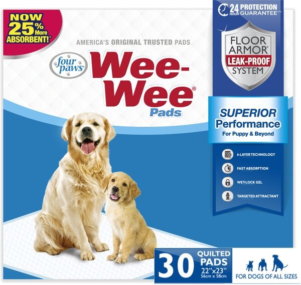 Four Paws Wee-Wee Superior Performance Dog Pee Pads, 22 x 22-in, 30 ...