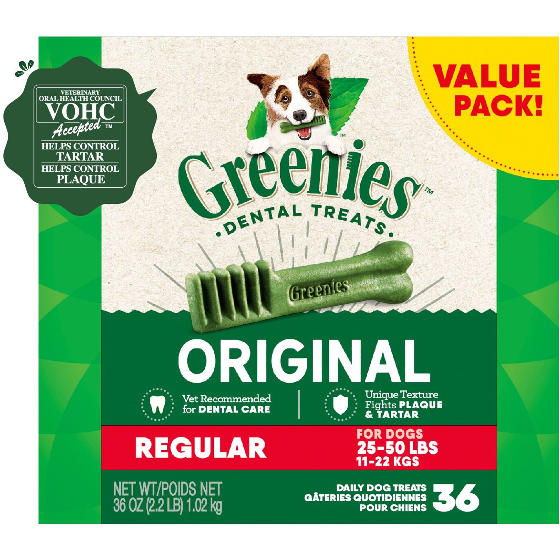 GREENIES Regular Dental Dog Treats, 36 count - Chewy.com