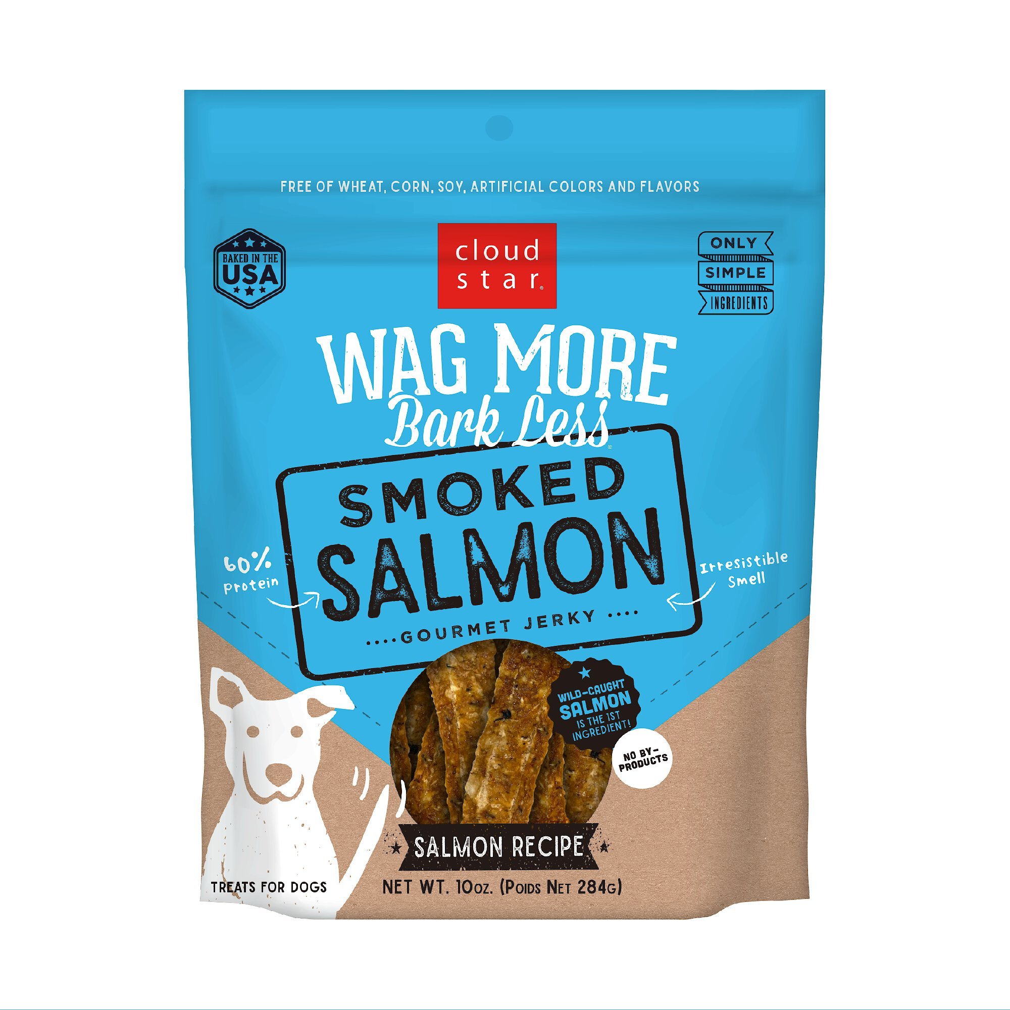 CLOUD STAR Wag More Bark Less Smoked Salmon Dog Jerky Treats, 10-oz bag ...
